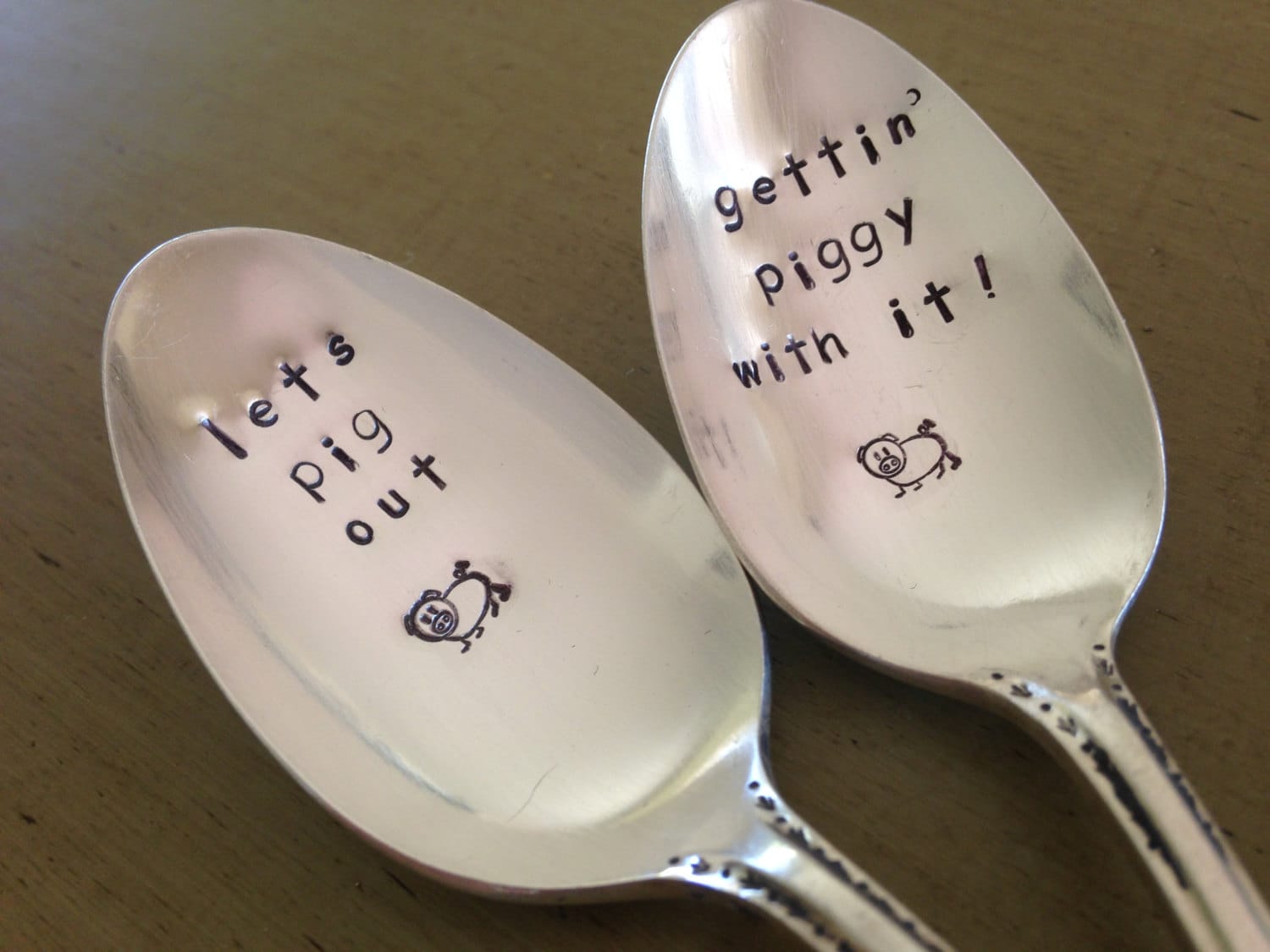 Let's Pig Out Gettin Piggy With It Set of 2 Hand Stamped - Etsy