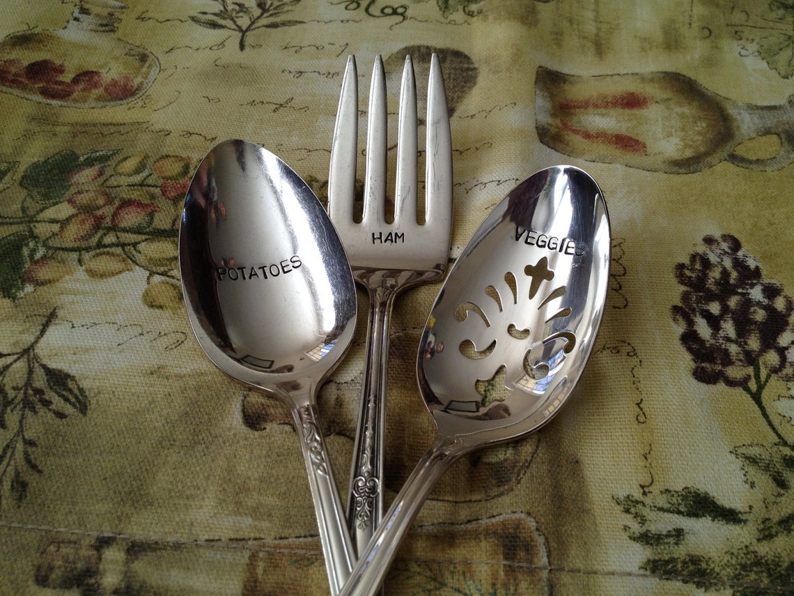 Recycled Silverware Silverplate Hand Stamped 3 Piece Dinner - Etsy