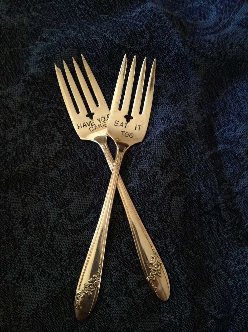 Recycled Silverware Vintage Silverware Hand Stamped Cake Forks - Etsy