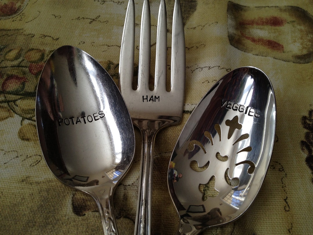 Recycled Silverware Silverplate Hand Stamped 3 Piece Dinner Serving Set ...