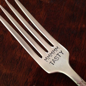 Mmmmm Tasty, Recycled Vintage Silverware Hand Stamped Fork - Etsy
