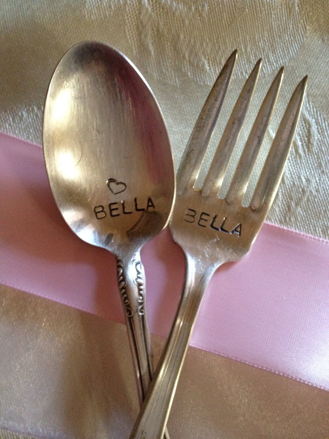 2 Sets of Hand Stamped Personalized Vintage Childs Fork and - Etsy