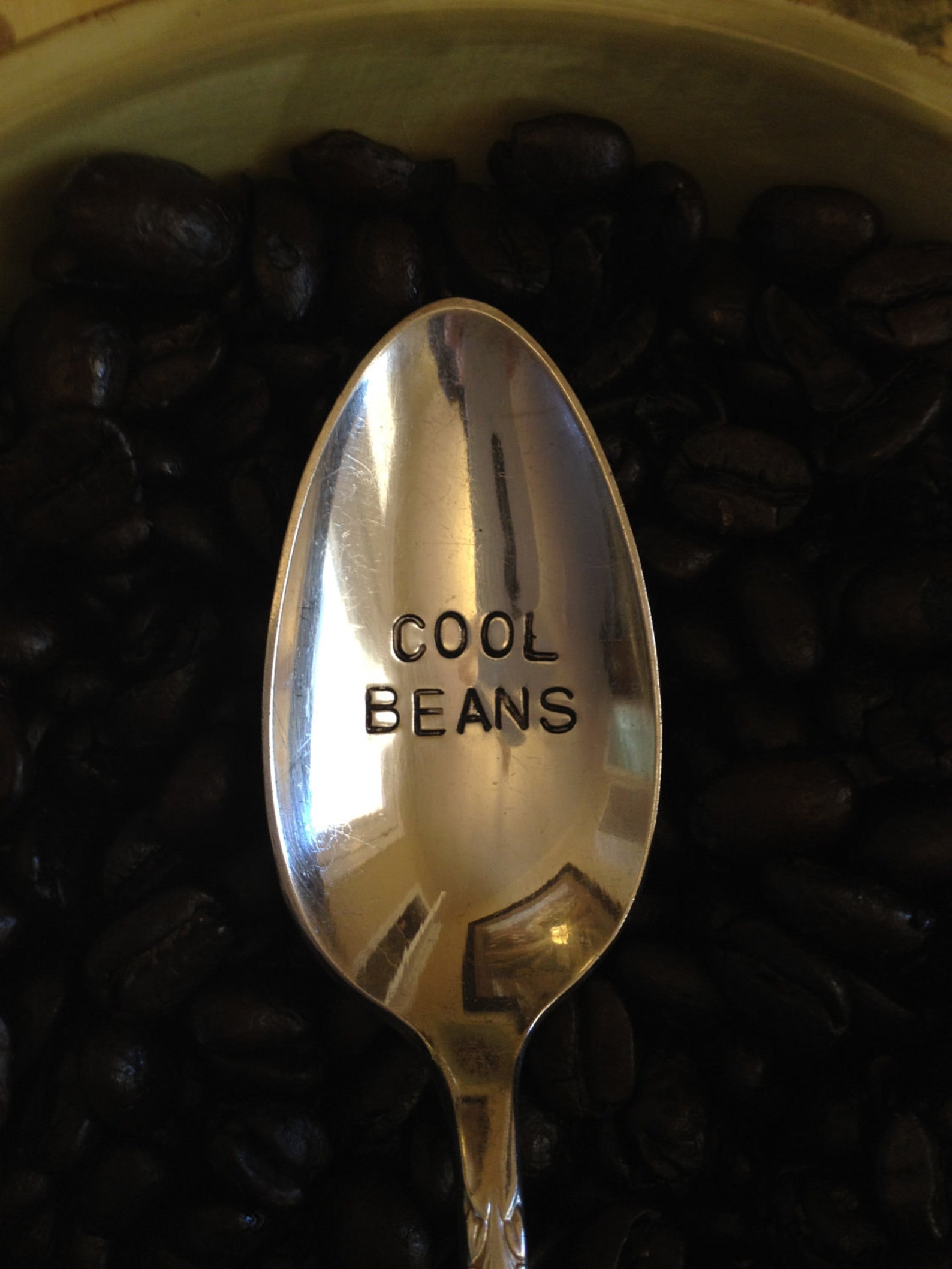 Vintage Silverware Hand Stamped Coffee Spoon Cool Beans - Etsy