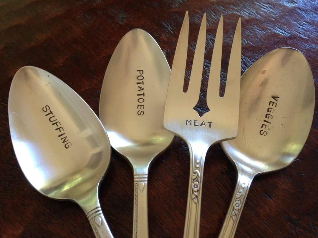 Recycled Silverware.... Holiday Dinner Serving Set of 4 Hand Stamped ...