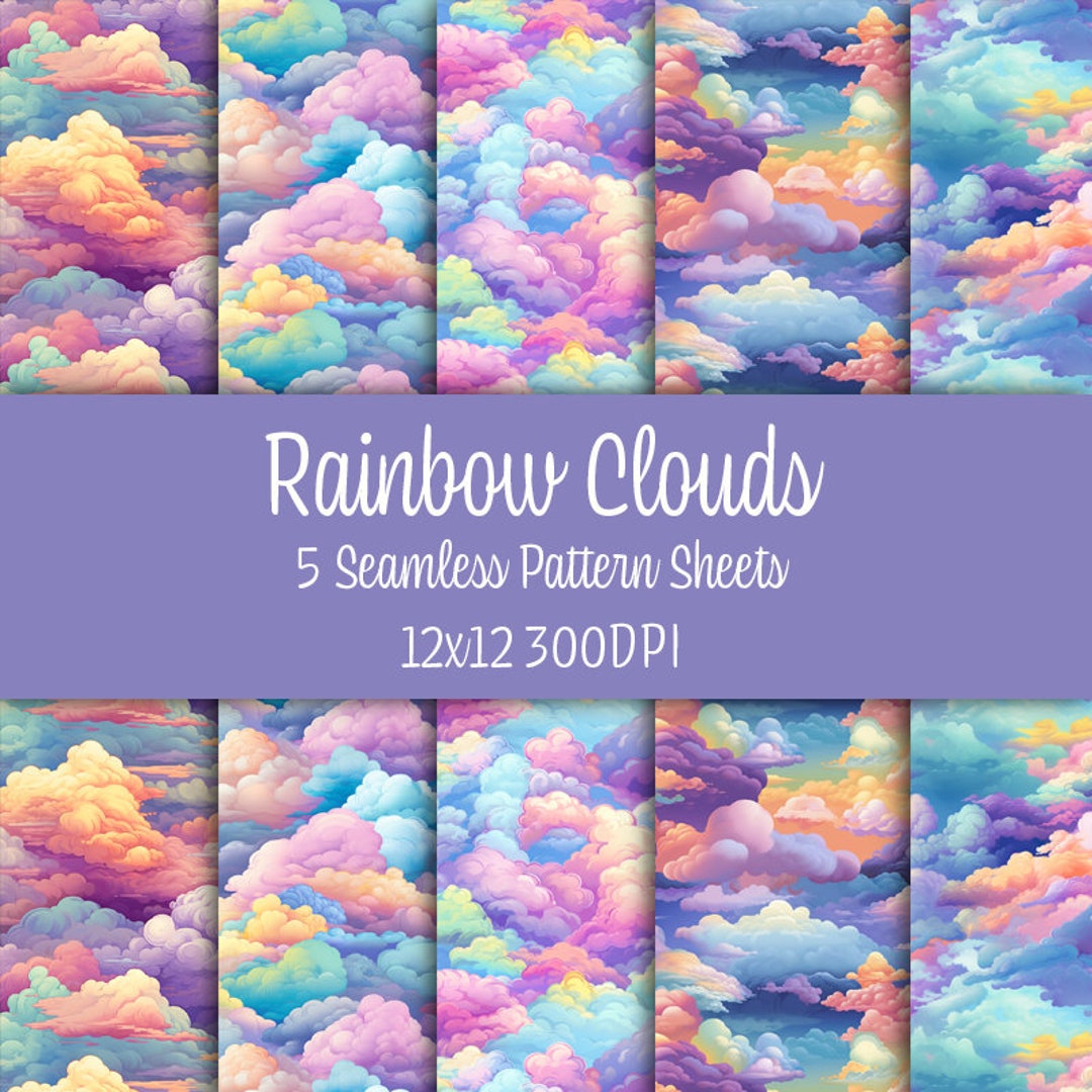 Rainbow Clouds Digital Paper Seamless Patterns for Scrapbooking, Fabric ...