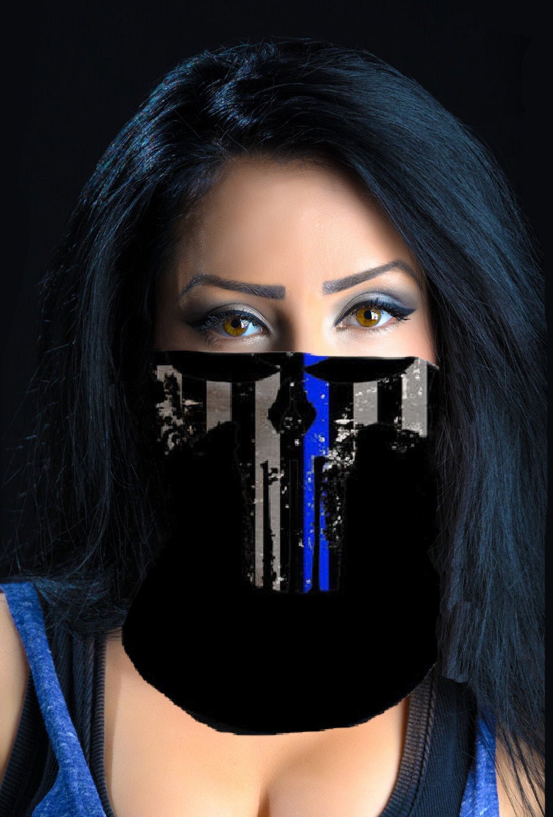 Thin Blue Line Neck Gaiter Skull Face Mask With Free Thin Blue - Etsy
