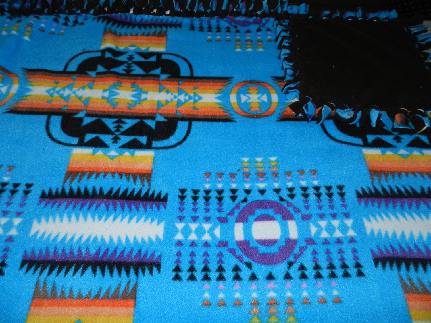 Native American Print Bright Blue Fleece Ties Blanket, Navajo Inspired ...