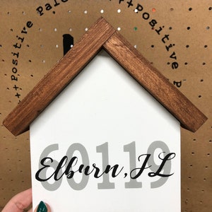 Custom Zip Code City State Home Décor Sign Hometown Long Distance Art ...