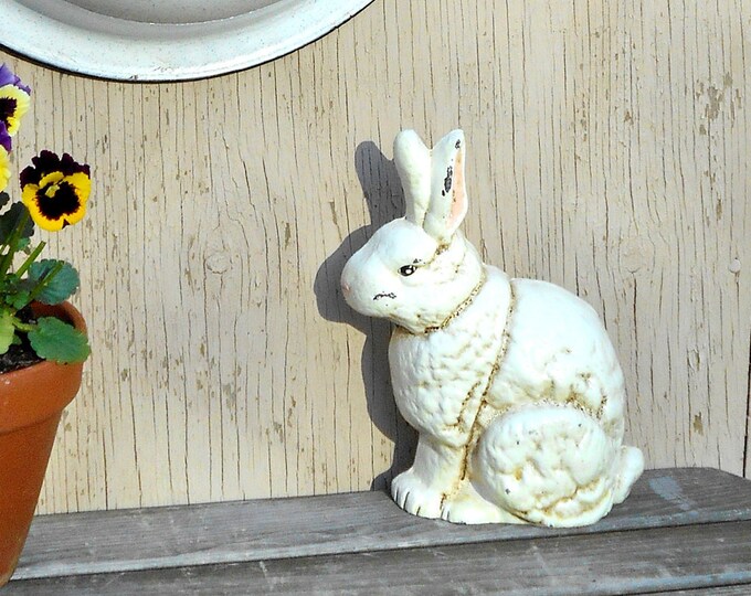 White Rabbit Door Stop - Cast Iron Doorstop - Vintage Painted Bookend ...