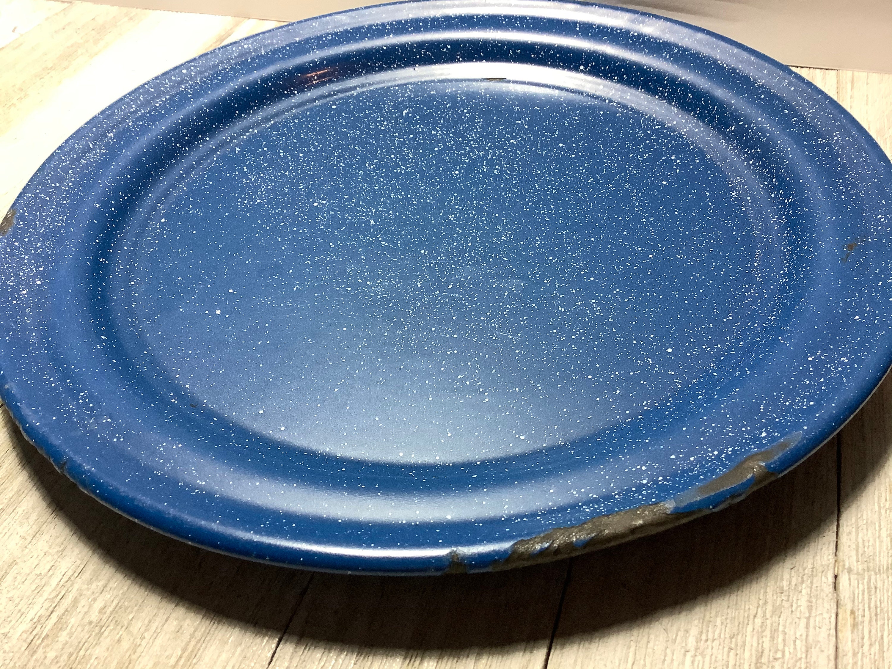 Enamelware Dinner Plate Antique Speckled Cobalt Blue and - Etsy