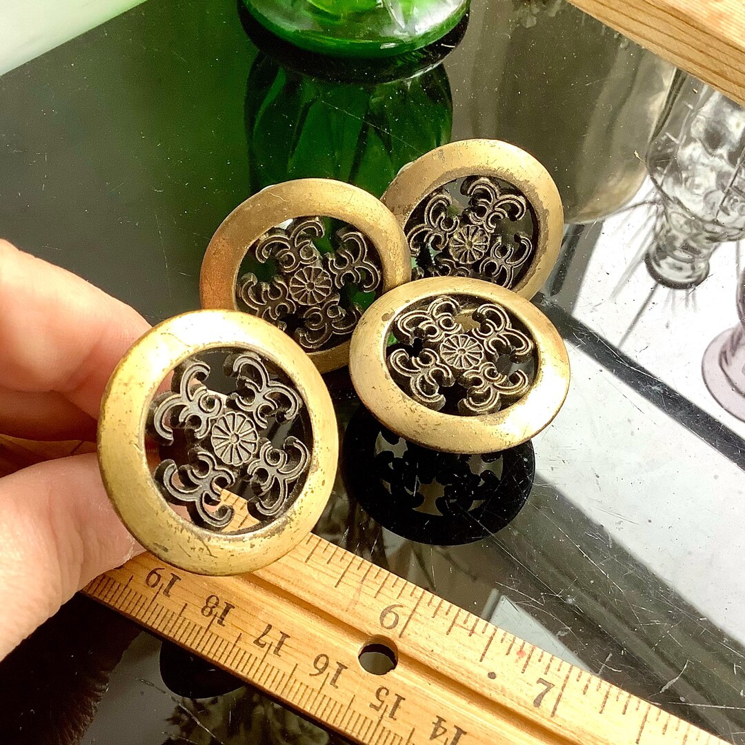 Set of 4 Brass Plated Celtic Knobs, Round Openwork Handles, Vintage ...