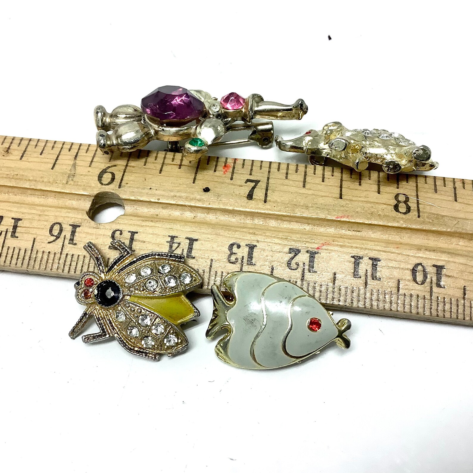 Lot of 4 Vintage Scatter Pins Rhinestone Elephant Scarab Fish - Etsy