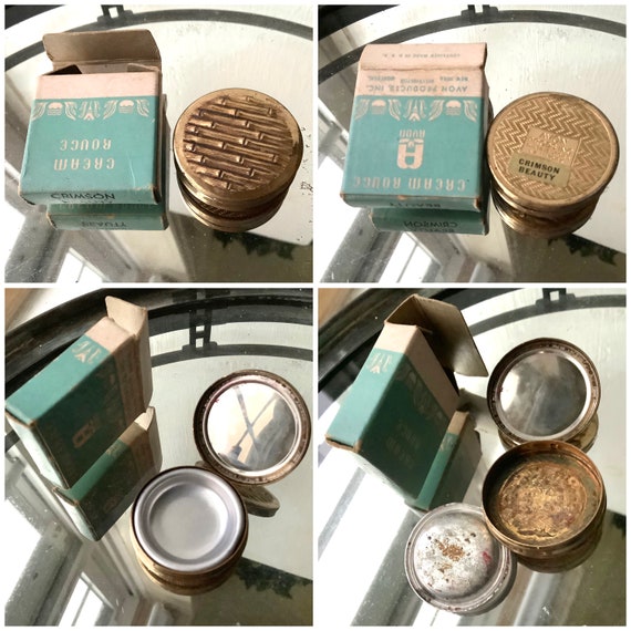 Antique Avon Sample Rouge Compact 30s Brass Mini Cosm… - Gem