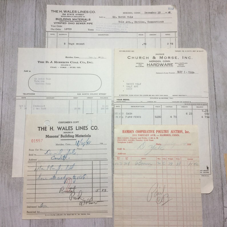 Farm Receipts Meriden CT 1940s Lot Paper Invoices Bills | Etsy