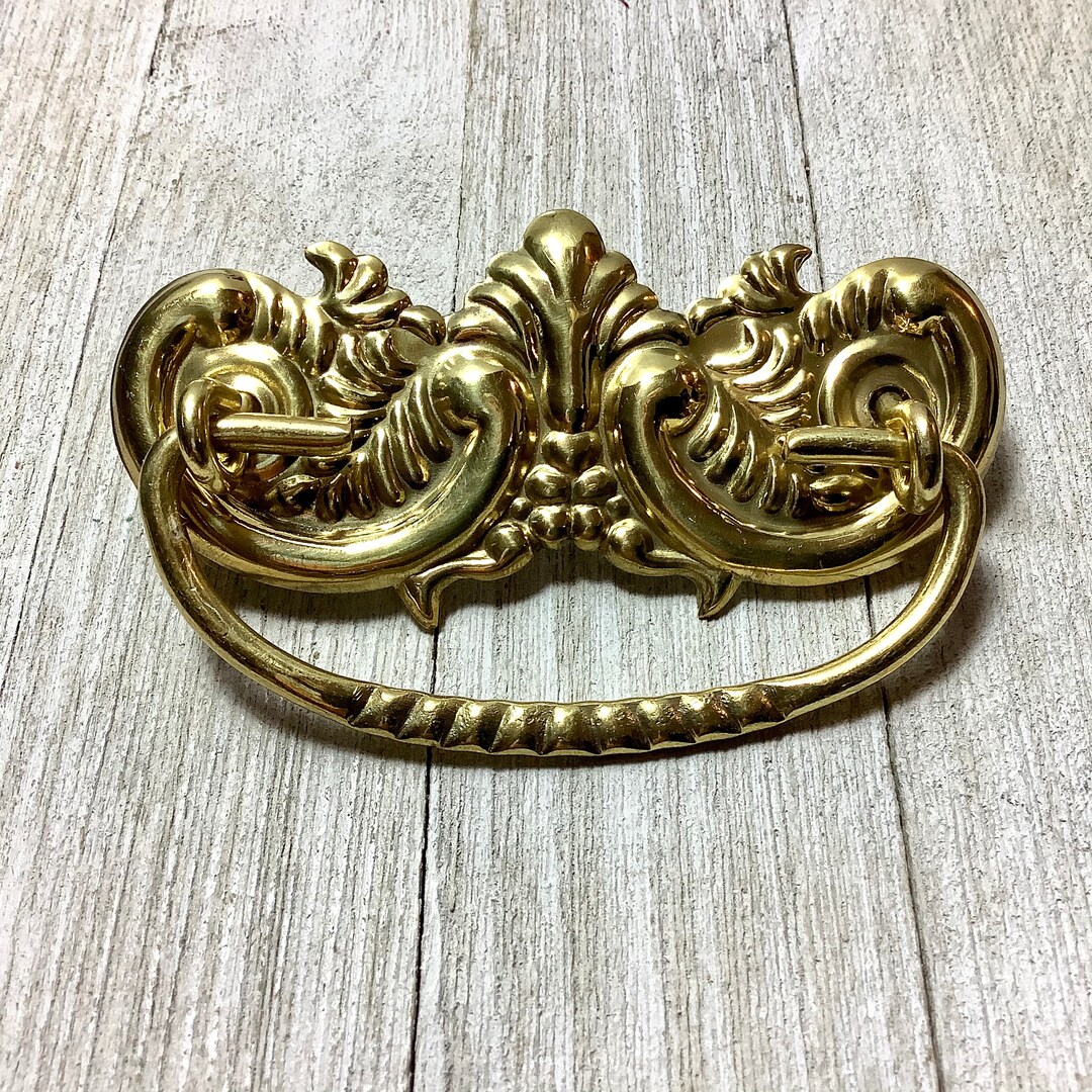Stamped Brass Drawer Handle Victorian Backplate Vintage Feather ...