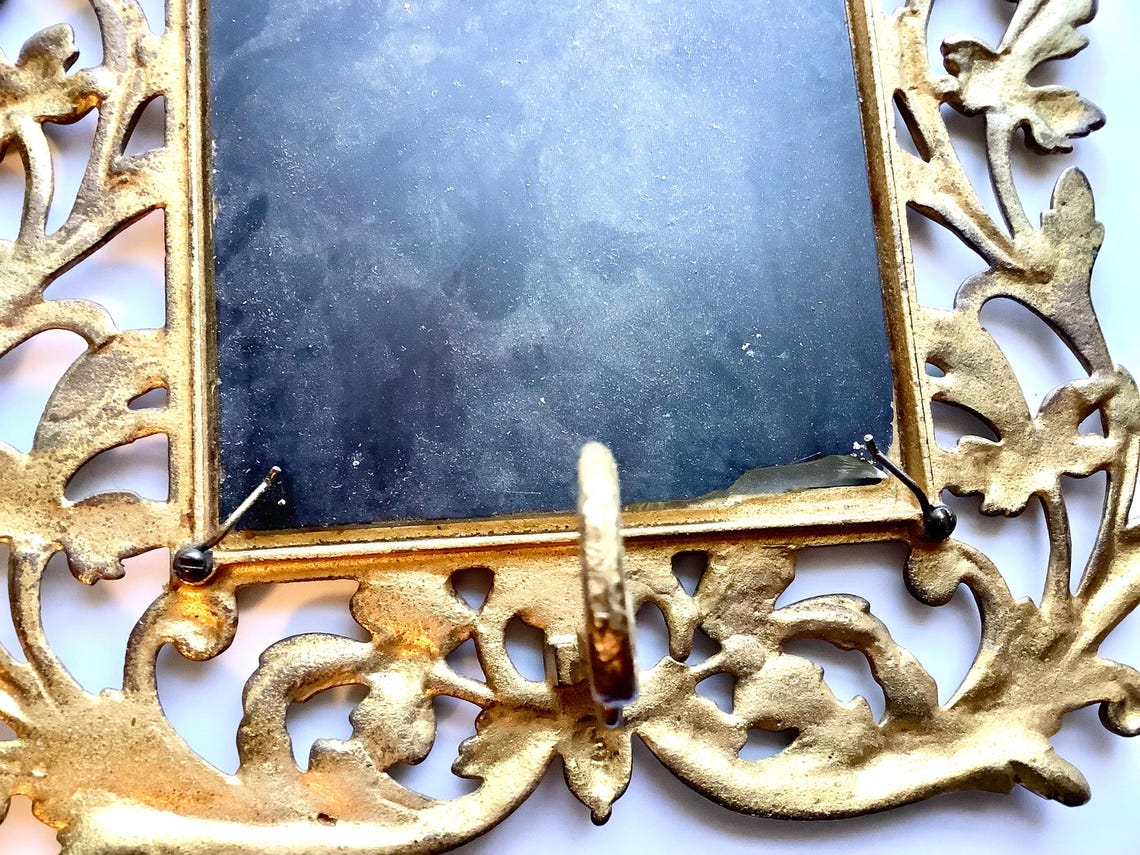 Antique Cast Iron Beveled Mirror: Victorian Rococo Tabletop Gold Finish ...