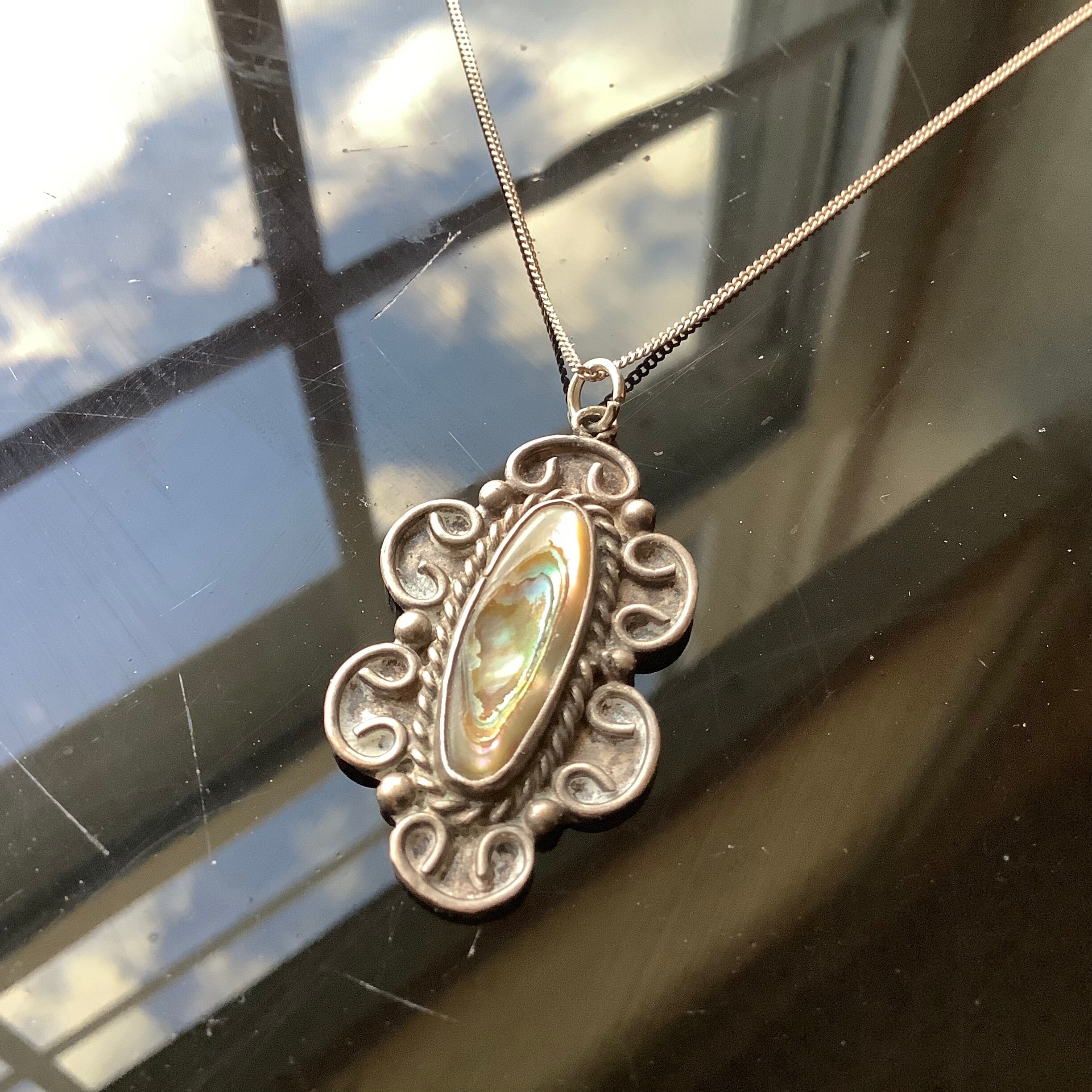 Mexican Sterling Silver Necklace Vintage Abalone Pendant | Etsy