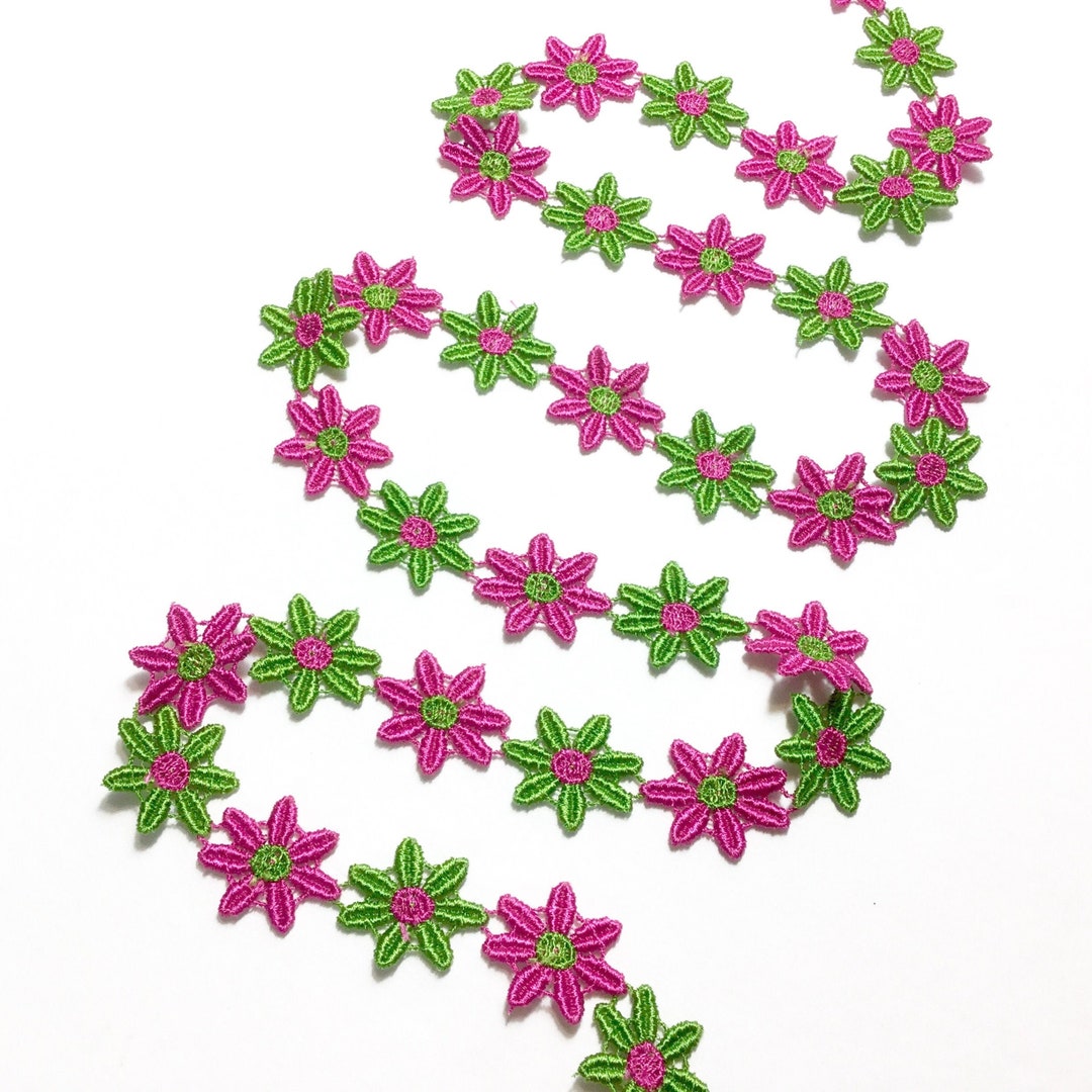 5-15 Yds Daisy Chain Trim, 7/8 Pink Retro Mod Flower Power, Floral ...