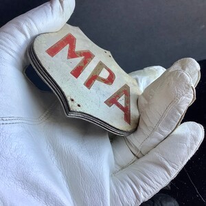 MPA Monogram Shield Plaque Sign: Rustic Industrial Red Letters on ...