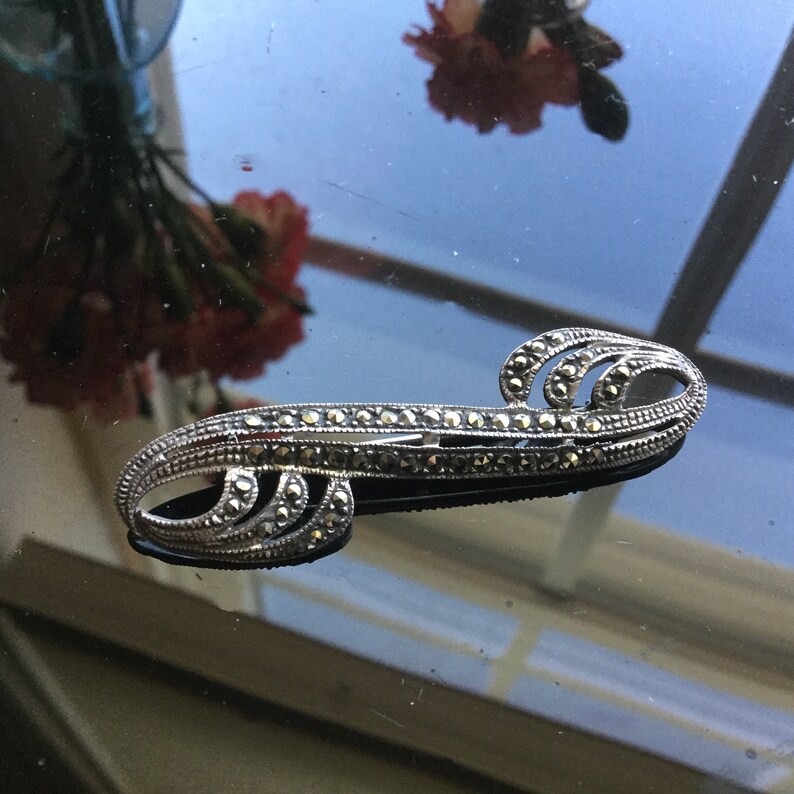 Marcasite Bar Pin Sterling Silver S Swirl Vintage Brooch | Etsy