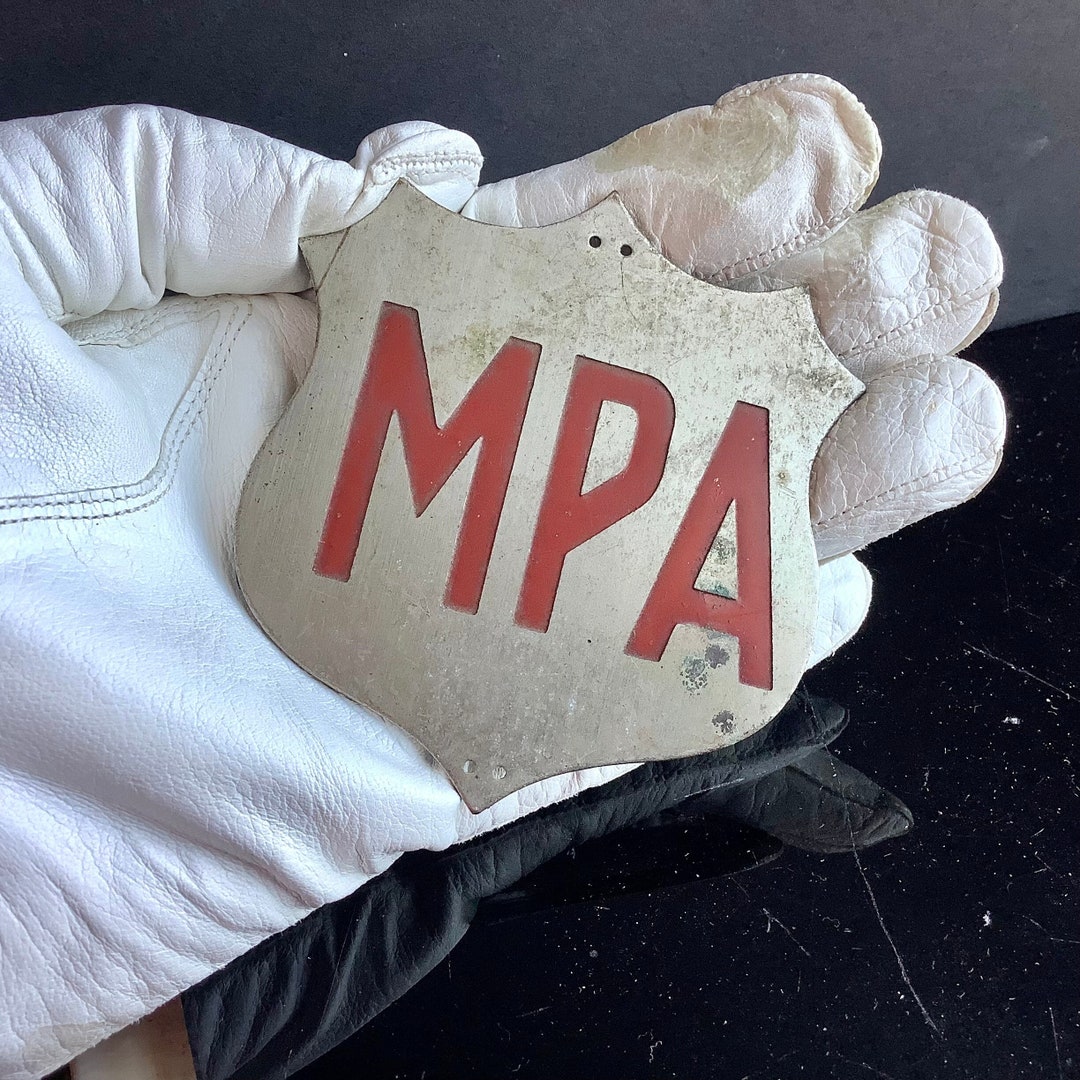 MPA Monogram Shield Plaque Sign: Rustic Industrial Red Letters on ...