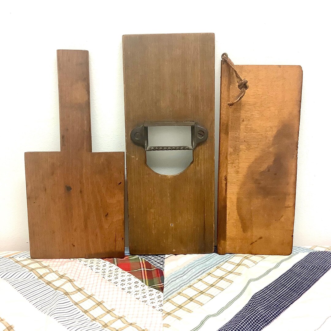 Lot of 3 Primitive Wooden Treenware Kitchen Decor: Paddle, Grater ...