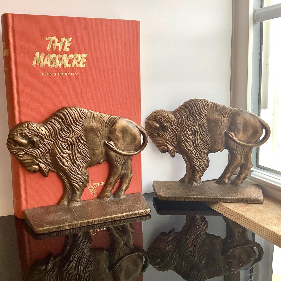 Pair of Antique Cast Brass Bison Bookends, Bungalow Decor, Unmarked ...