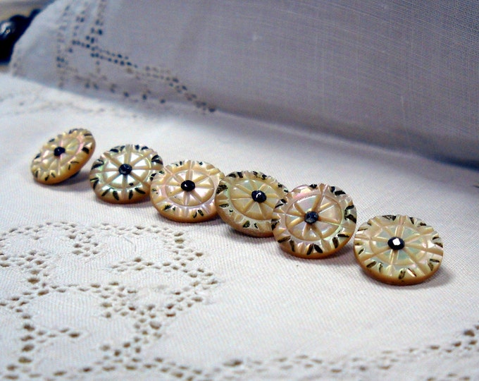 Antique Colonial Style Carved Mother of Pearl Buttons With Cut Steel ...