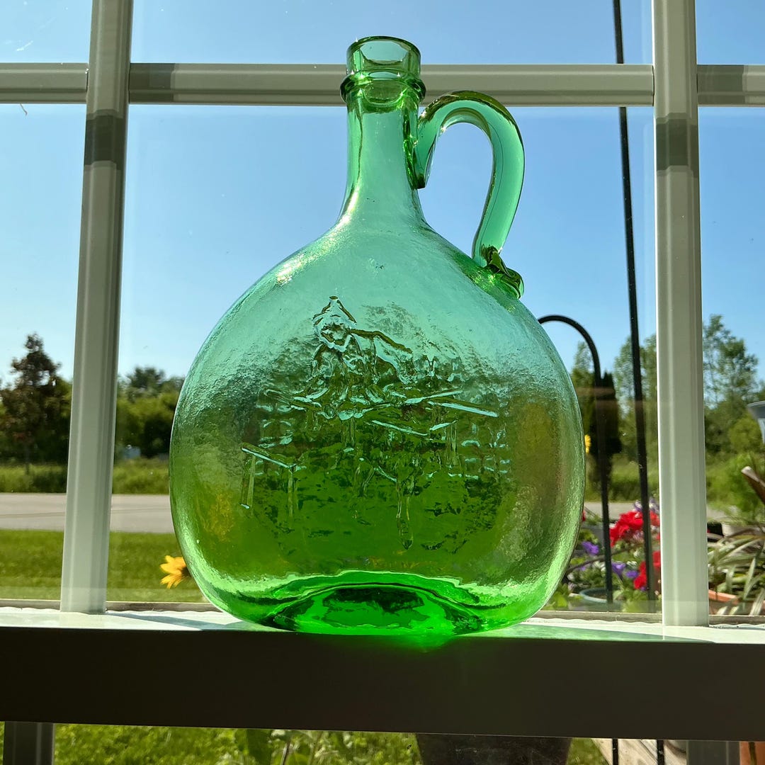Green Glass Hand Blown Jug Commemorative 1608 Glassmaking Jamestown VA ...