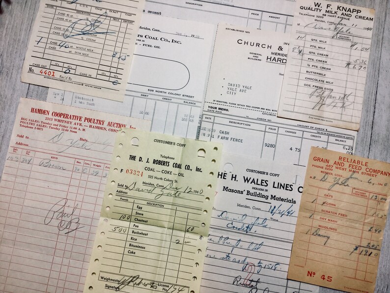 Farm Receipts Meriden CT 1940s Lot Paper Invoices Bills | Etsy