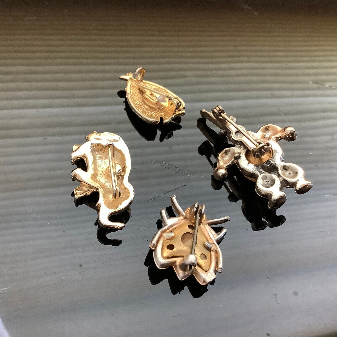 Lot of 4 Vintage Scatter Pins Rhinestone Elephant Scarab Fish - Etsy