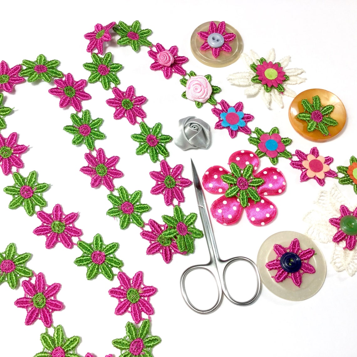 5-15 Yds Daisy Chain Trim 7/8 Pink Retro Mod Flower Power - Etsy