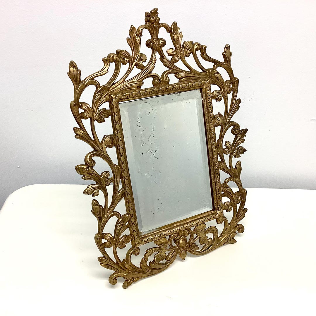 Antique Cast Iron Picture Frame, Victorian Tabletop, Shabby Bright Gold ...