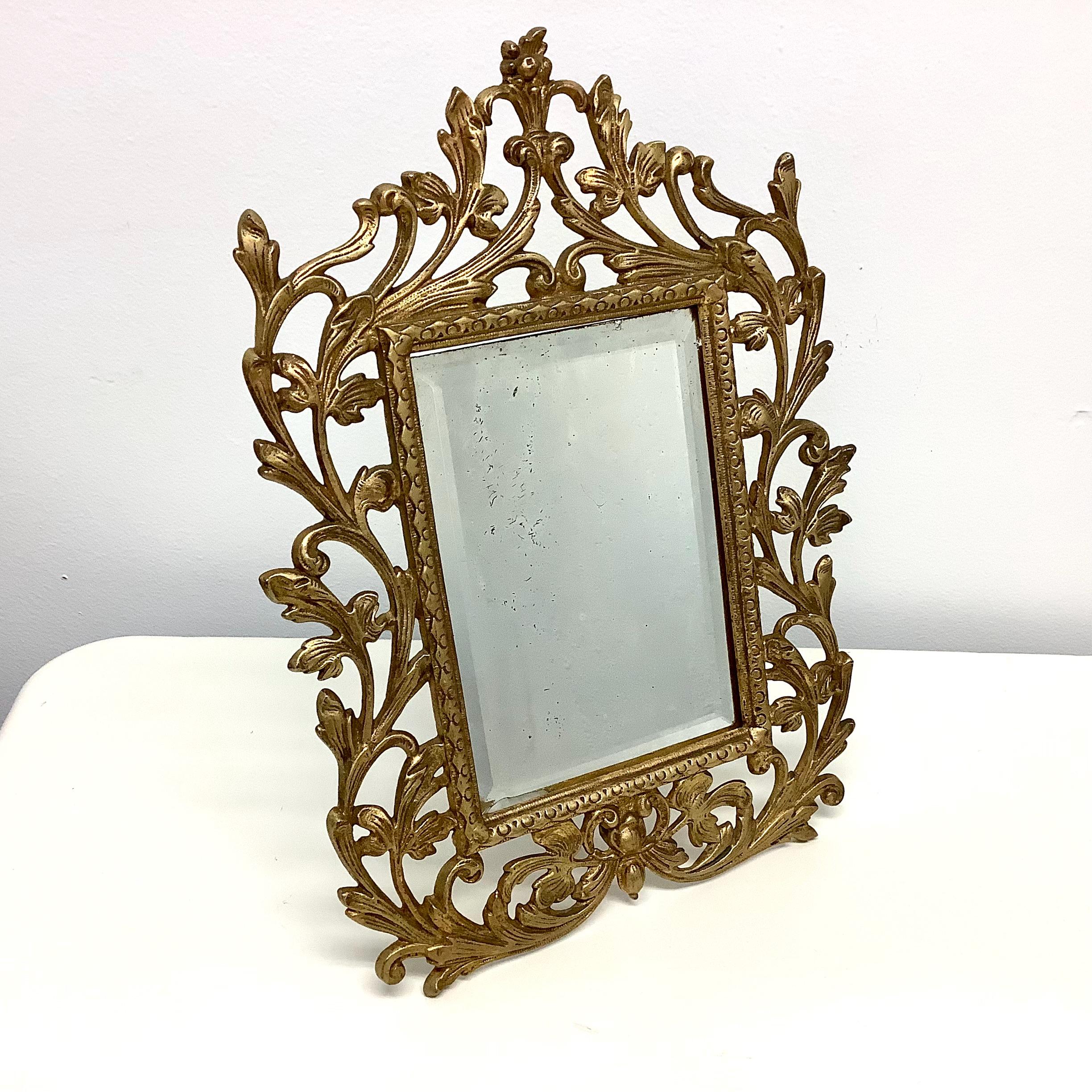 Antique Cast Iron Beveled Mirror: Victorian Rococo Tabletop Gold Finish ...