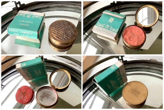 Antique Avon Sample Rouge Compact 30s Brass Mini Cosm… - Gem