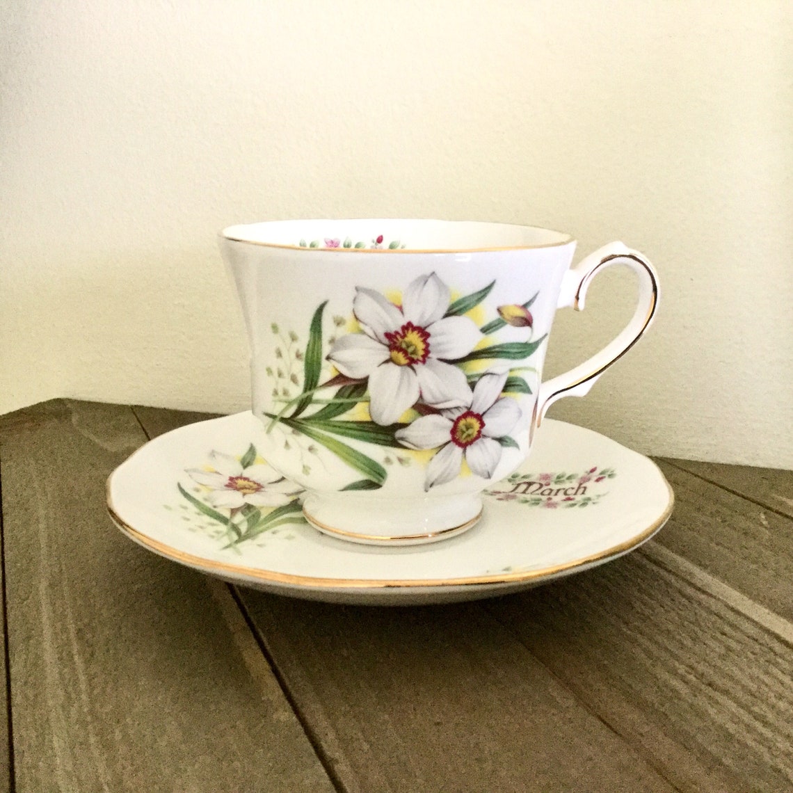 March Daffodil Teacup Flower of Month Narcissus Poeticus | Etsy