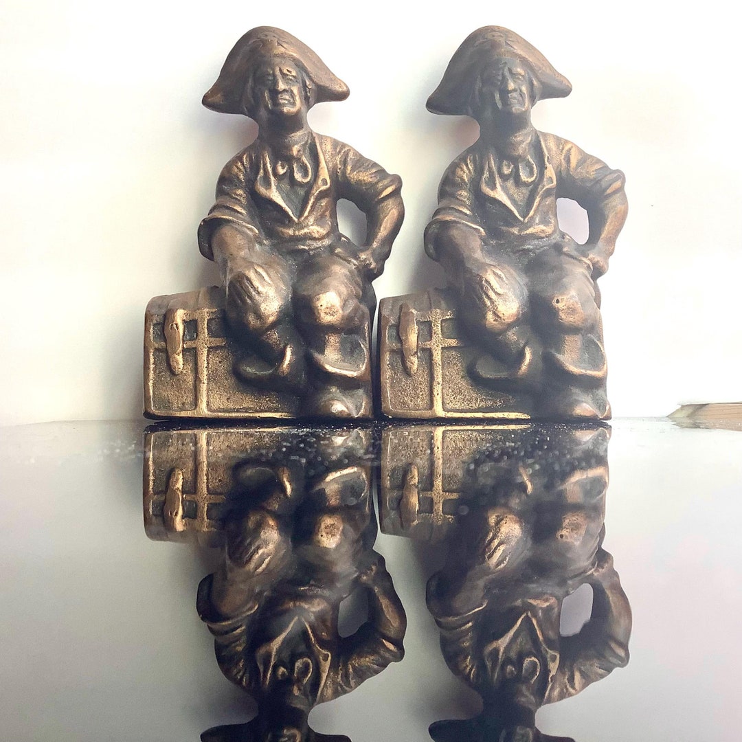 Pair of Pirate Book Ends, Antique Cast Iron Buccaneer Treasure Chest ...