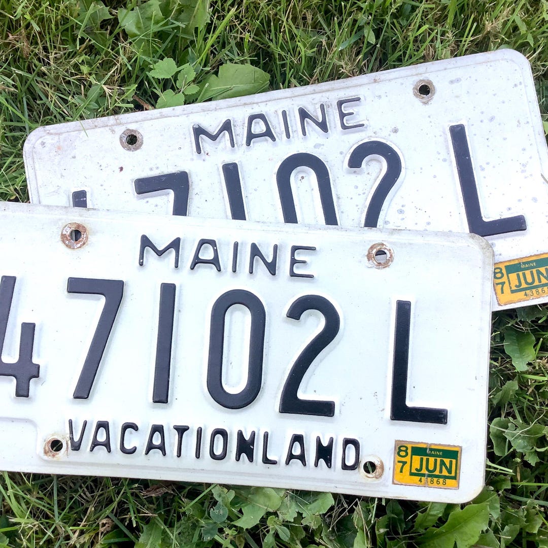 One or Both Maine License Plates 47102 L, Vintage 80's Black & White ...