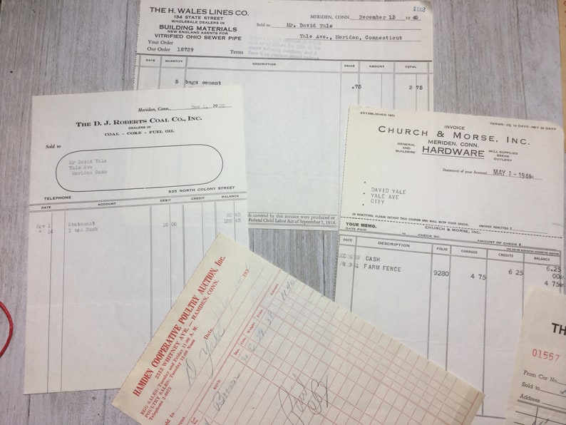 Farm Receipts Meriden CT 1940s Lot Paper Invoices Bills - Etsy