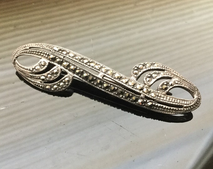 Marcasite Bar Pin Sterling Silver S Swirl Vintage Brooch - Etsy