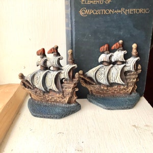 Cast Iron Sailing Ship Bookends, Colorful Set of 2 Antique 1920s ...