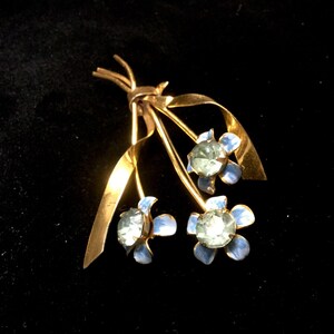 Coro Sash Pin, Big Floral Bouquet Brooch, Blue Enamel Flower ...