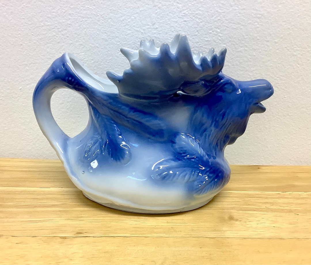 Moose Pitcher Retro Vintage 3D Creamer Blue and White 3_D - Etsy