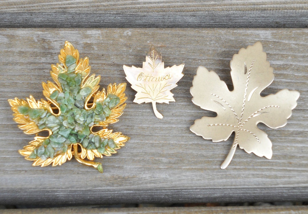 3 Fall Leaf Brooches: Mid-century Autumn Gold Maple Leaf Pins - Etsy