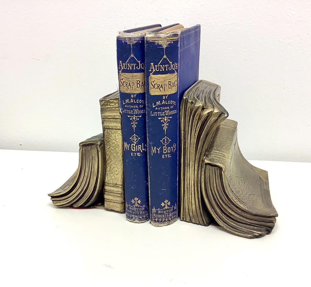 Vintage Bookends Shaped Like. Books Gold Finish Book Ends Cast White ...