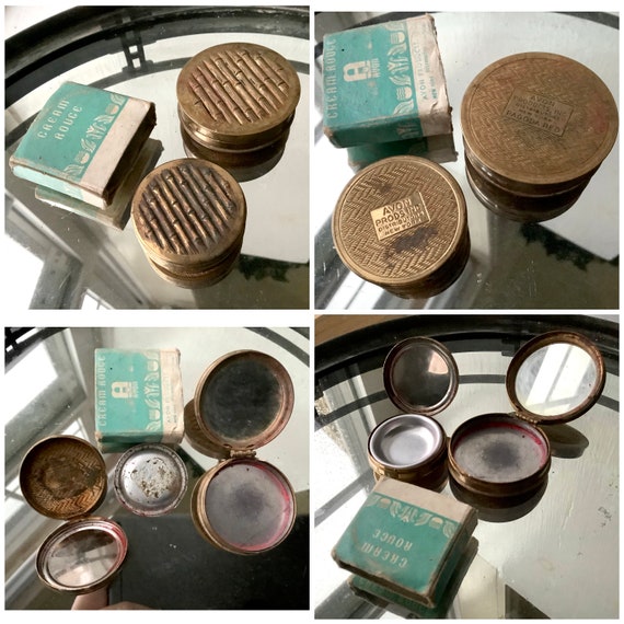 Antique Avon Sample Rouge Compact 30s Brass Mini Cosm… - Gem