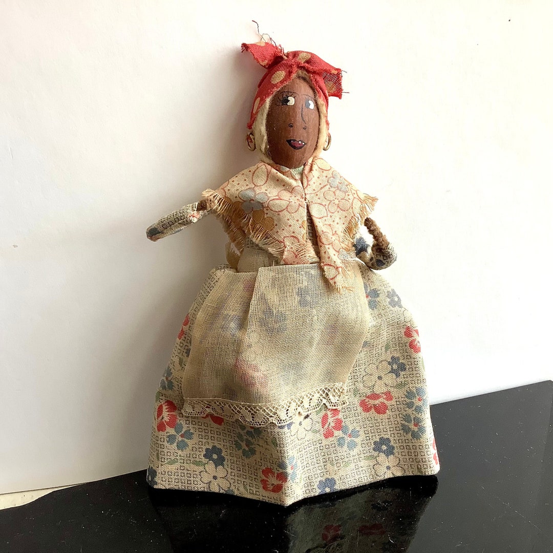 Pecan Nut Doll, African American Folk Art Sideways Look White Cotton ...