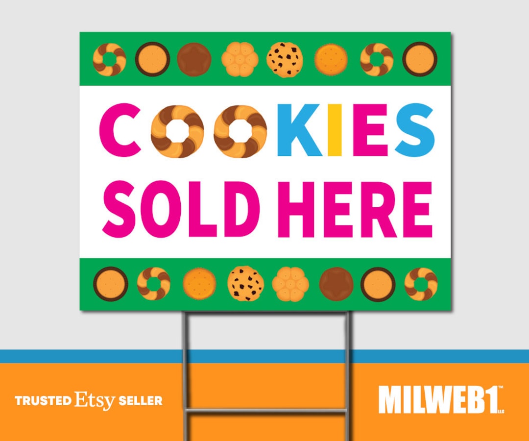 Cookies Sold Here / Cookie Sale - Double Sided Yard Sign With Stakes ...