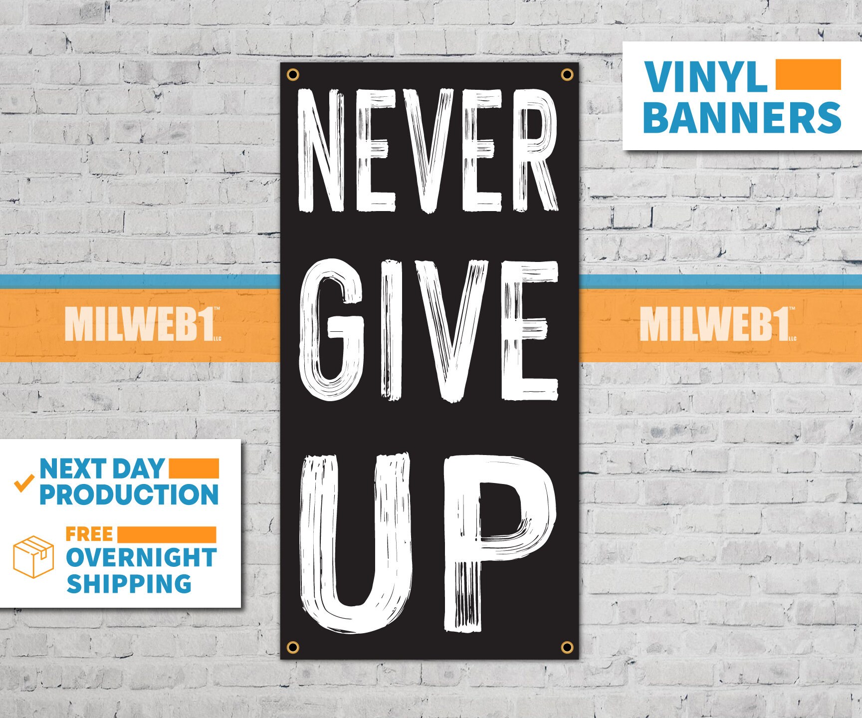 Never Give up - Motivational Wall Gym Quote Art - Vinyl Banner - Sign ...