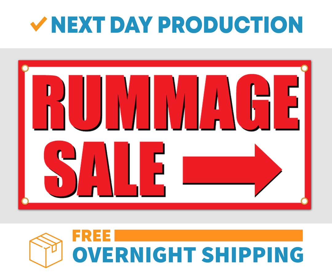 Rummage Sale Arrow Right - Vinyl Banner - Sign - Free Overnight ...